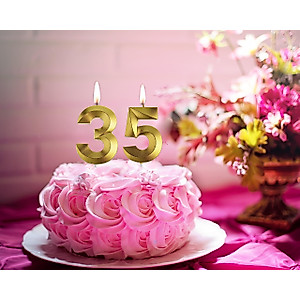 Gold 35th & 53rd Birthday Candles,Gold Number 35 53 Cake Topper for Birthday Decorations Party Decoration