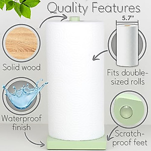 House Perfect Green Paper Towel Holder – Wood Paper Towel Holder Stand – Great for Kitchen Counters & Bathrooms – Suits Paper Towel Rolls & Reusable Kitchen Towels