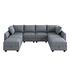 HONBAY Modular Sectional Couch U Shaped Sectional Sofa with Reversible Chaise Modular Sofa Couch with Storage Seat, Bluish Grey