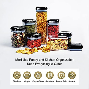 Naivees Airtight Food Storage Containers 7 PC Different Volume Set BPA Free Plastic Kitchen and Pantry Organization for Cereal, Snacks and Sugar Clear Canisters with 24 Free Chalkboard Labels
