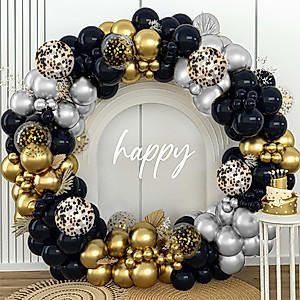 160PCS Glod Sliver Black Confetti Balloons Arch Garland Kit for Birthday Graduation Baby Shower Wedding Party Supplies Decoration (Gold Silver Black)