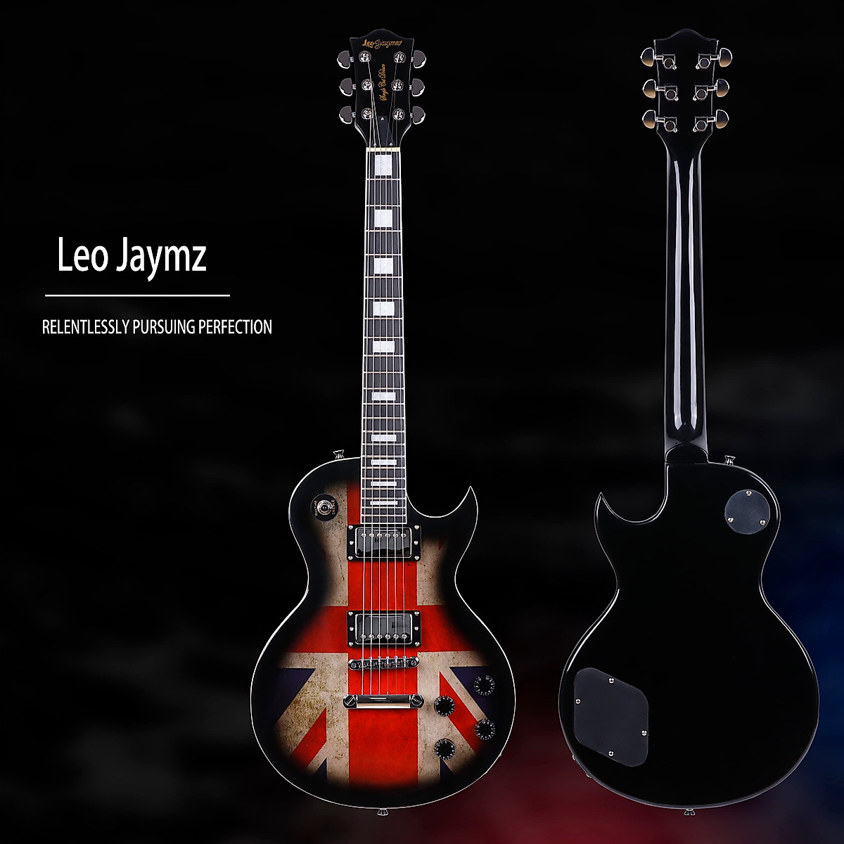 Leo Jaymz Full Size Single Cut Electric Guitar - with Amazing UK Flag Sticker on Arched Top (UK Flag)