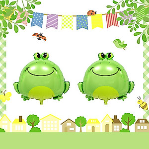 HORUIUS Frog Balloons Green Large Inflatable Air Cute Frog Foil Mylar Balloons for Baby Shower Insect Animal Themed Party Birthday Decoration Supplies 25.6 inch 5PCS