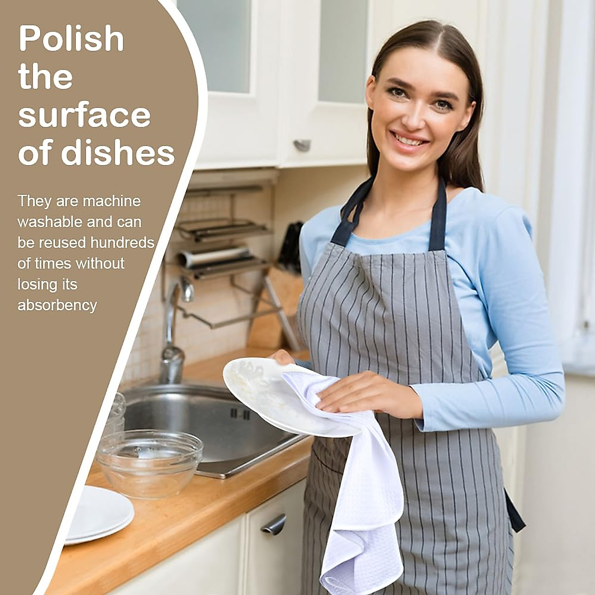 SINLAND Kitchen Towels Premium Sublimation Blank Towels Fast Drying Tea Towel Polyester Dish Towels for Drying Dishes16 Inch X 24 Inch 10 Pack White