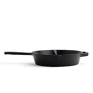 Milo by Kana 10-Inch Enameled Cast Iron Skillet | Nonstick Pre-Seasoned Cast Iron Grill Pan | Oven Proof and Dishwasher Safe | Cast Iron Cookware (Gloss Black)