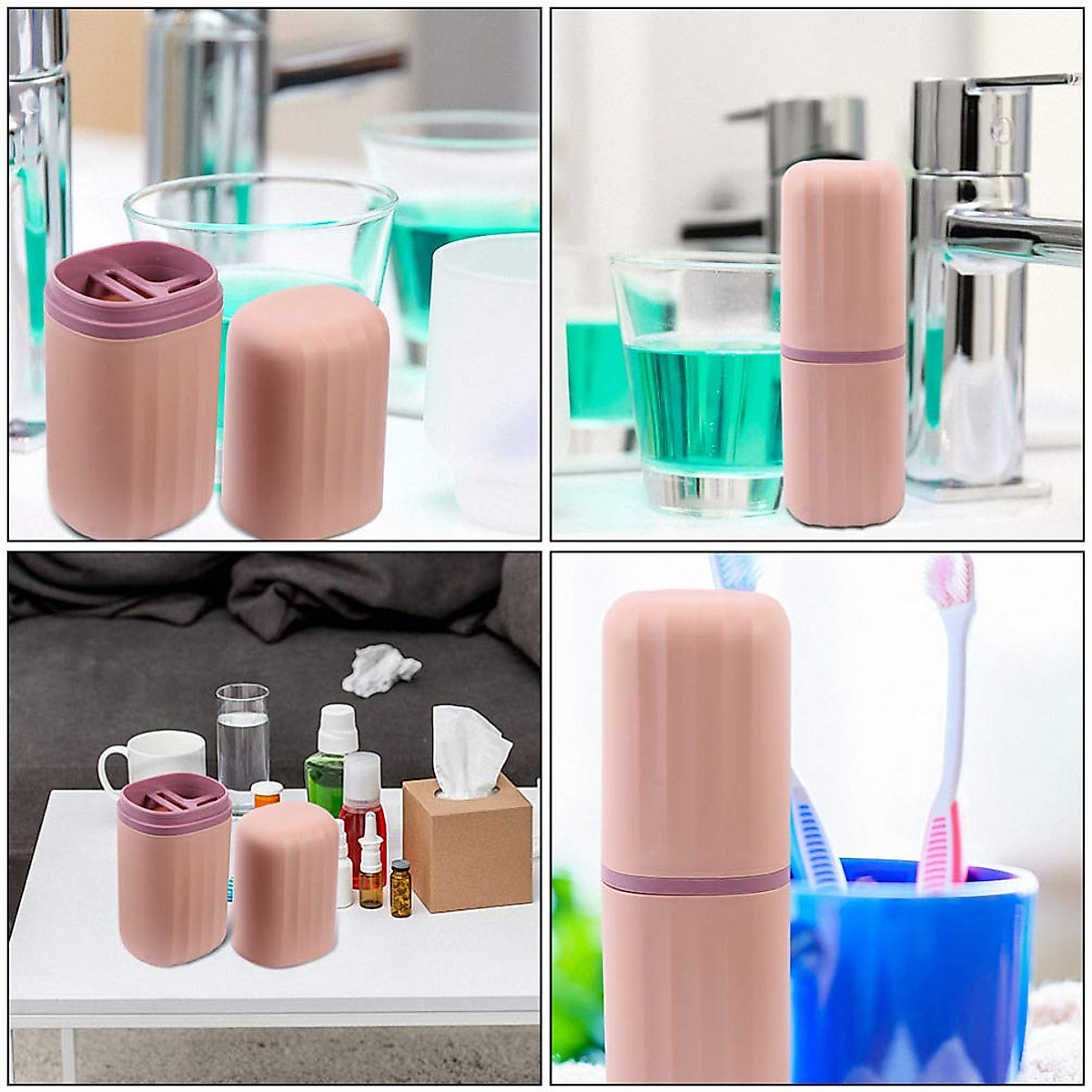 DOITOOL 3Pcs Travel Toothbrush Cup Case Toothbrush Holder Portable Toothbrush Toothpaste Storage Containers for Camping School Business Trip Bathroom White Pink Dark Blue