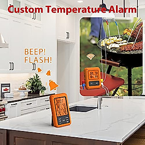 ingstek Wireless Meat Thermometer, Backlight Timer and Temp Alarm Function with 4 Probes Grill Thermometer, 400ft Remote Monitor, for Cooking, BBQ and Smoker