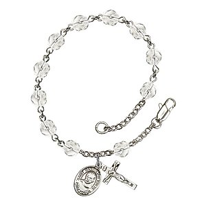 April Birth Month Bead Rosary Bracelet with Saint Maximilian Kolbe Petite Charm, 7 1/2 Inch