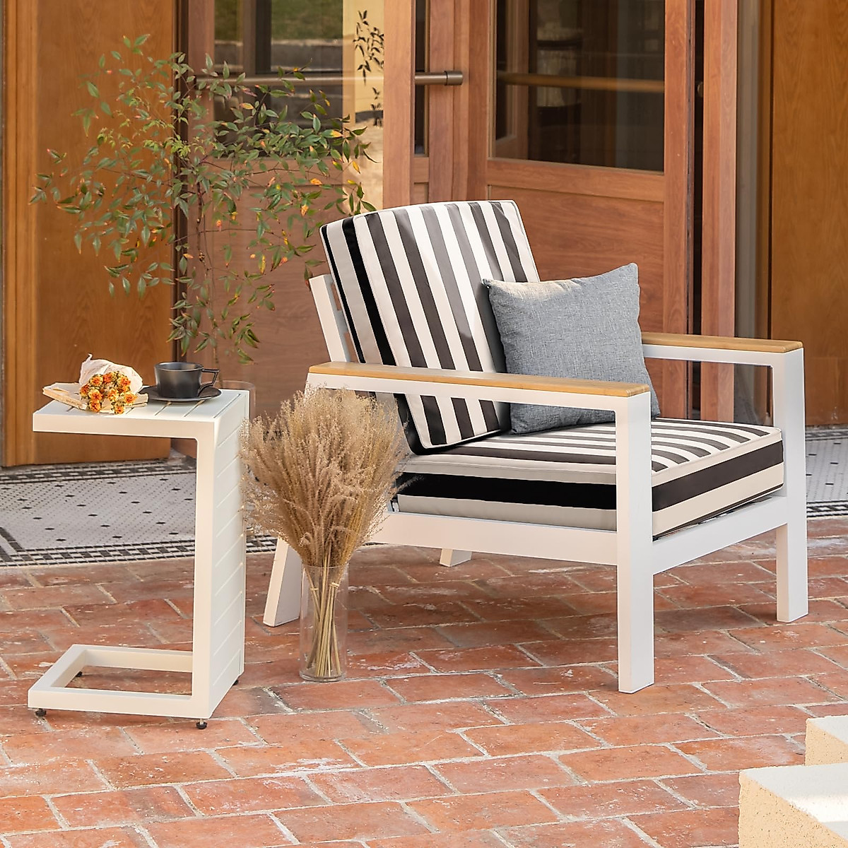 LebenLiebe Outdoor Seat Cushions Set for Patio Furniture Deep Seating Patio Cushion Set Weather-Resistant Thick Cushions 25.6" W x 25.6" D x 5”T,Black Stripes