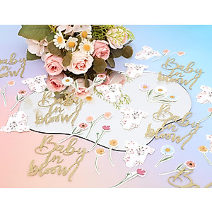 BABY Shower Script Table Confetti - Baby In Bloom Confetti Shower Decor, Floral Bodysuit Scatter Confetti, Flower Baby Gender Reveal Party Decorations, Glitter Confetti Photo Props (BABY GIRL PINK)