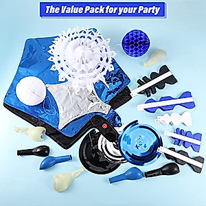 38 Pcs 2023 Graduation Party Decorations Include Blue Black Latex Balloon Confetti Balloon Star Aluminum Foil Balloon Snowflake Tissue Paper Fans Graduation Garland Honeycomb Ball Decor Hanging Swirls