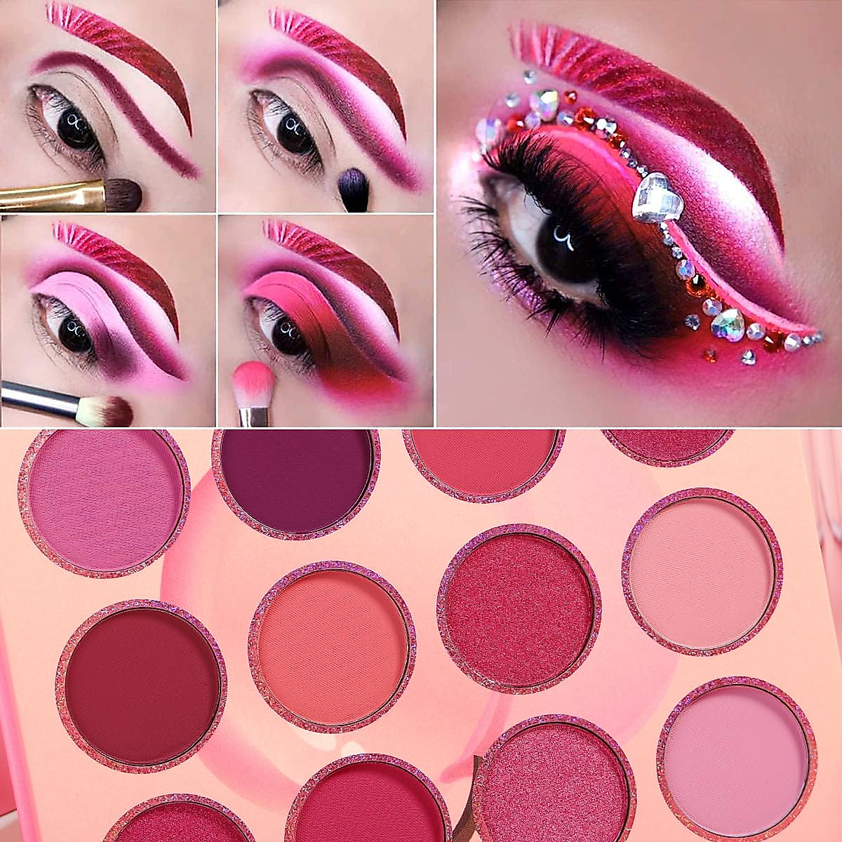 DE'LANCI Pink Purple Eyeshadow Palette, 12 Colors High Pigment Matte Shimmer Barbie Eye Shadow Makeup Pallet, Small Bright Peach Red Eyeshadow Pallets, Long Lasting Shades for Girl Women Summer Travel