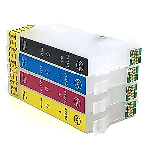 BJ-INK 802 812XL T802 T812XL Sublimation Ink Cartridges, Empty Refillable Ink Cartridges with Chip Compatible withWF-3820 WF-3825 WF-4830 WF-4835 WF-7840 WF-7820 EC-C7000 Printers (4PCS with Chip)