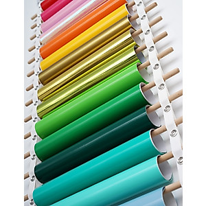 Vinyl Roll Holder, 25 Rolls, ZENXUS Craft Roll Storage and Organizer, Cotton Straps and Wood Dowels, with Door Hanging Hooks