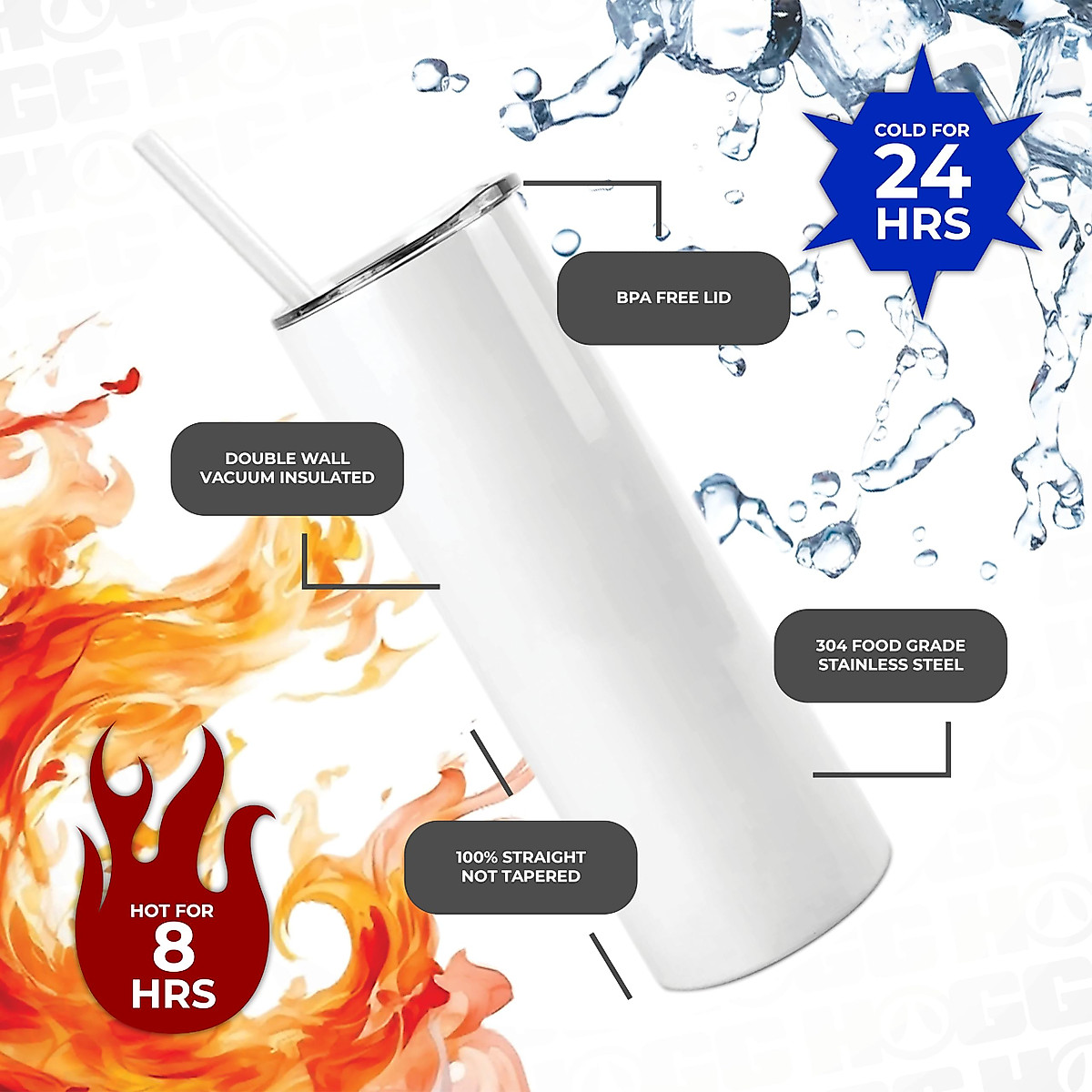 Hogg 20 oz Sublimation Tumblers Holographic (9 Units) - Shimmer Coating, Sublimation Blanks, Bulk Tumblers with Lids and Straws, 20oz Skinny, Blank Cups