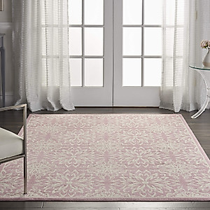 Nourison Jubilant Floral Ivory/Pink 5'3'' x 7'3'' Area--Rug, Easy--Cleaning, Non Shedding, Bed Room, Living Room, Dining Room, Kitchen (5x7)