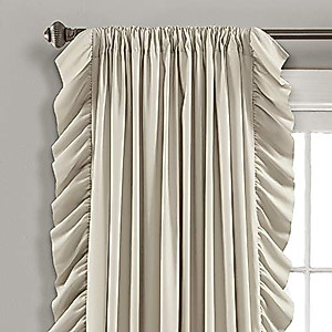 Lush Decor Reyna Ruffle Window Curtain Panel Set for Living, Dining, Bedroom (Pair), 54"W x 95"L, Wheat
