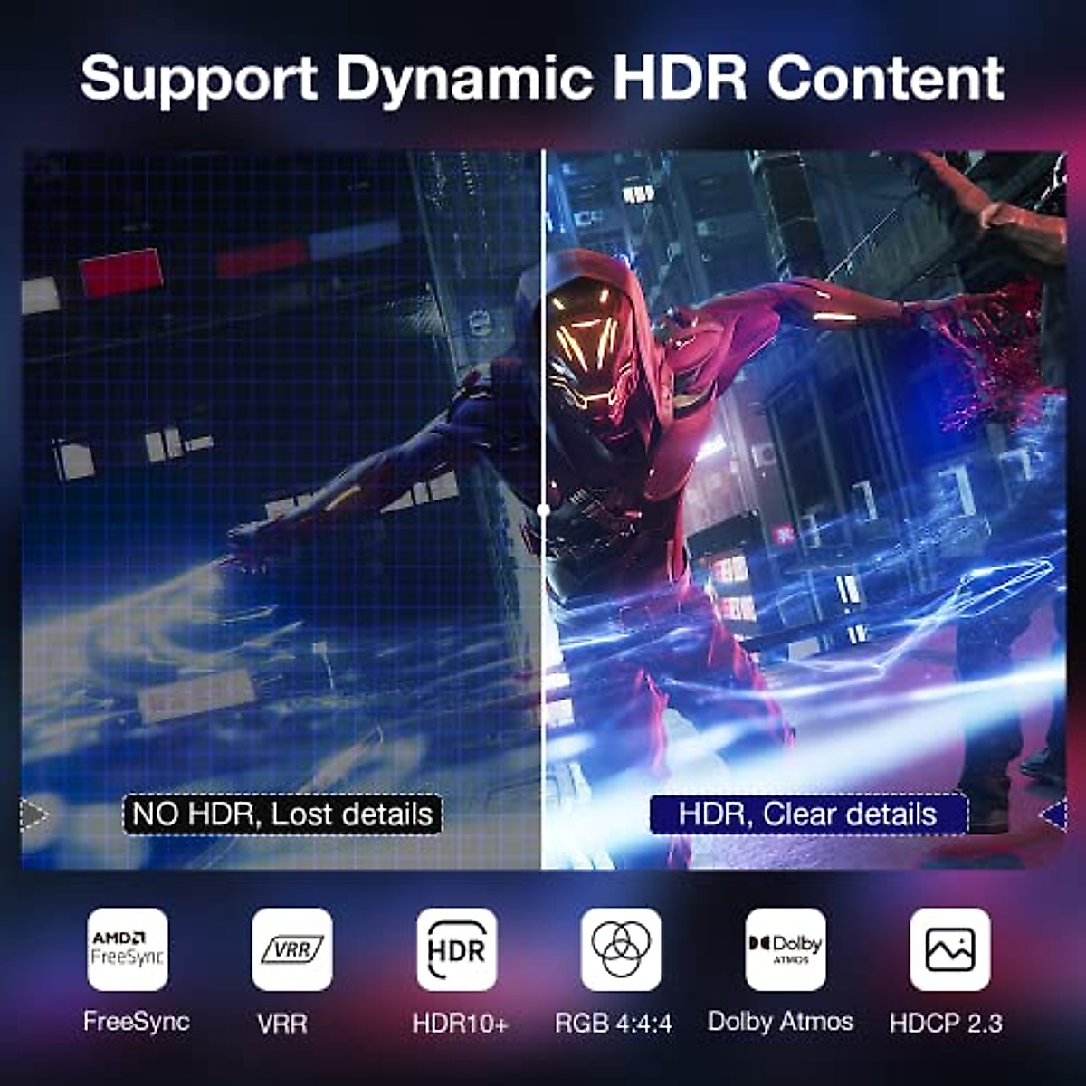 8K@60Hz DisplayPort to HDMI Cable 6.6ft, DP 1.4a to HDMI 2.1 Video Cord, Support 8K, 4K@120Hz/144Hz, 2K@240Hz, VRR, HDR, Dolby Vision, HDCP 2.3, DSC 1.2a for PC, HP, ASUS, DELL, GPU, AMD, NVIDIA