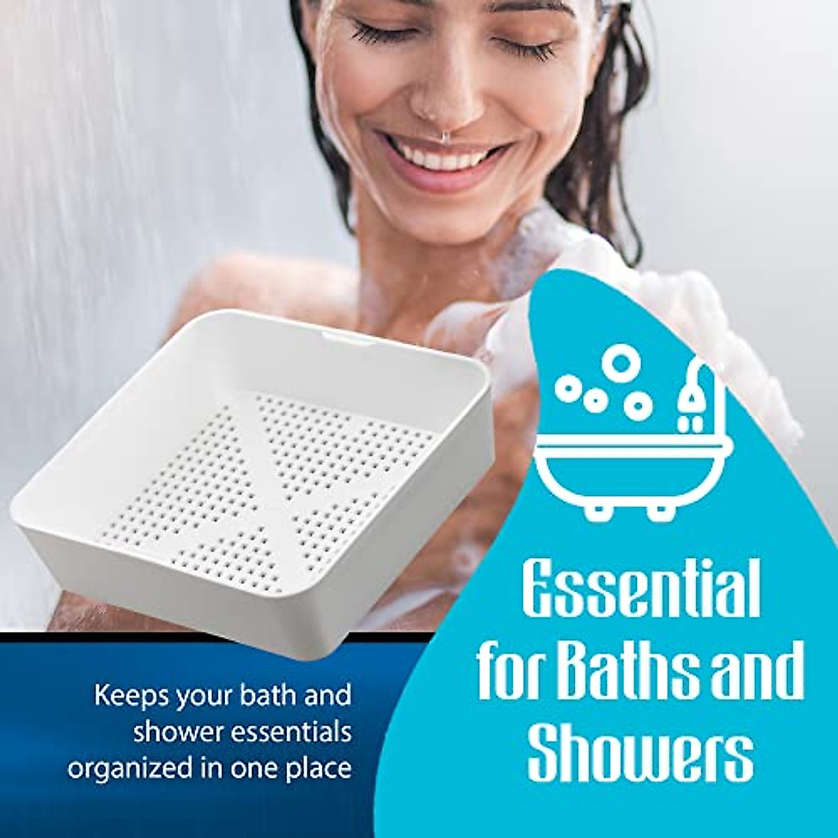 STEADYKLEEN - Plastic Shower Caddy, Fits Shower Shelves with Other Bathroom Must Haves, Mesh Shower Caddy Alternative, 8.5 x 2.5 inches