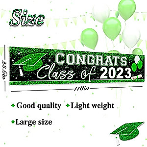 Large Class of 2023 Banner Green Congrats Grad Banner Backdrop Graduation 2023 Yard Sign for Graduation Party Supplies Graduation Decorations 2023 (Green)