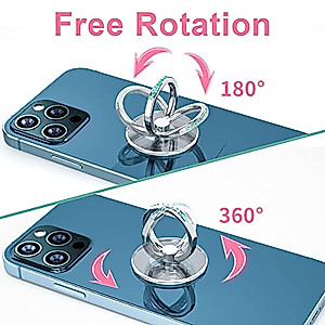4 Pcs KutumyQC Cell Phone Ring Holder Stand Diamond Transparent Finger Grip Clear 360° Degree Rotation Kickstand Compatible iPhones and All Phones (Silver Pink Blue Aquamarine)