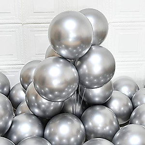 Silver Balloons Party Balloons 12inch 50pcs 3.2g Latex Metallic Balloons Chrome Balloons Birthday Balloons Shiny Balloon Party Decoration Wedding Birthday Baby Shower Christmas Party - Metallic Silver