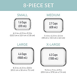 Bentgo®️ Glass Leak-Proof Food Storage Set - 8 Piece Stackable 1-Compartment Meal Prep Containers & Airtight Locking Lids, Reusable, BPA-Free, Microwave, Freezer, Oven, Dishwasher Safe (Coastal Beach)