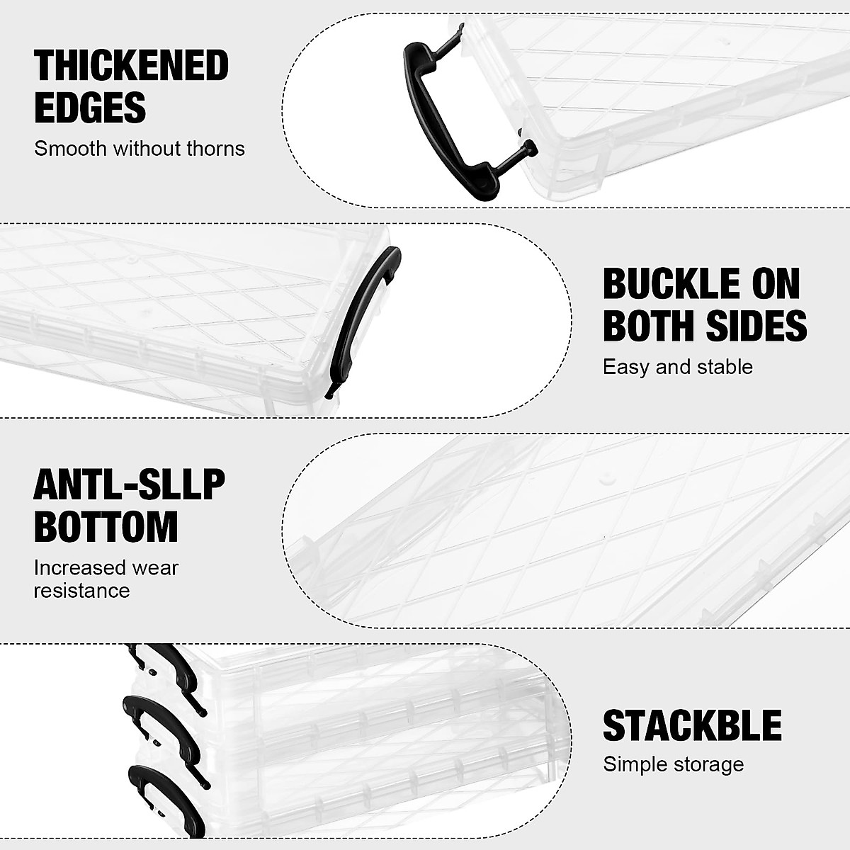 Gueevin 24 Pcs Large Capacity Plastic Pencil Box Clear Plastic Pencil Case Crayon Box with Snap Tight Lid Watercolor Pen Storage Brush Pencil Box Organizer Drawing Tools Container (Black)