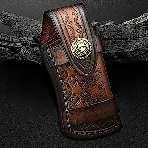 NedFoss Swordfish Damascus Pocket Knife for Men, Handmade Forged Damascus Steel Blade with Retro Leather Sheath, Sandalwood Handle, Excellent Gifts for Men
