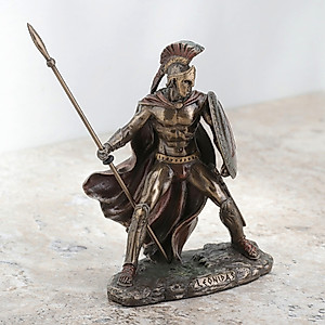 Veronese Design 4 Inch Miniature Greek Spartan Warrior Leonidas Cold Cast Resin Bronze Finish Figurine Educational Collectible