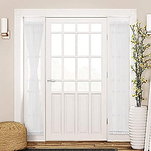 MIULEE Sheer Door Curtains 2 Panels Sidelight Window Treatment Curtains for Narrow Glass Door/Kitchen/Front Door Linen Textured 25 x 72 Inches with Tieback, White