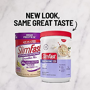 SlimFast Meal Replacement Smoothie Mix, 24 Servings, High Protein, Vanilla Cream, 20g of Protein with Milk, 12 Servings (Pack of 2) (Packaging May Vary)