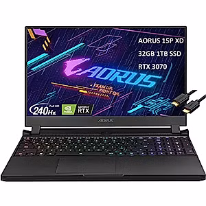 GIGABYTE AORUS 15P XD 15.6" FHD 240Hz (Intel 8-Core i7-11800H, 32GB RAM, 1TB PCIe SSD, RTX 3070), Thin Bezel IPS Gaming Laptop, Thunderbolt 4, RGB Backlit, Webcam, HDMI Cable, Windows 11-2022