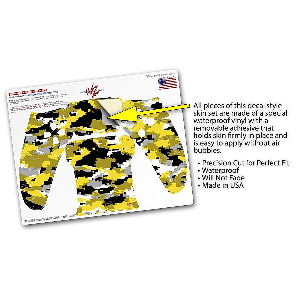 WraptorSkinz Skin Wrap compatible with Sony PS5 DualSense Controller WraptorCamo Digital Camo Yellow (CONTROLLER NOT INCLUDED)