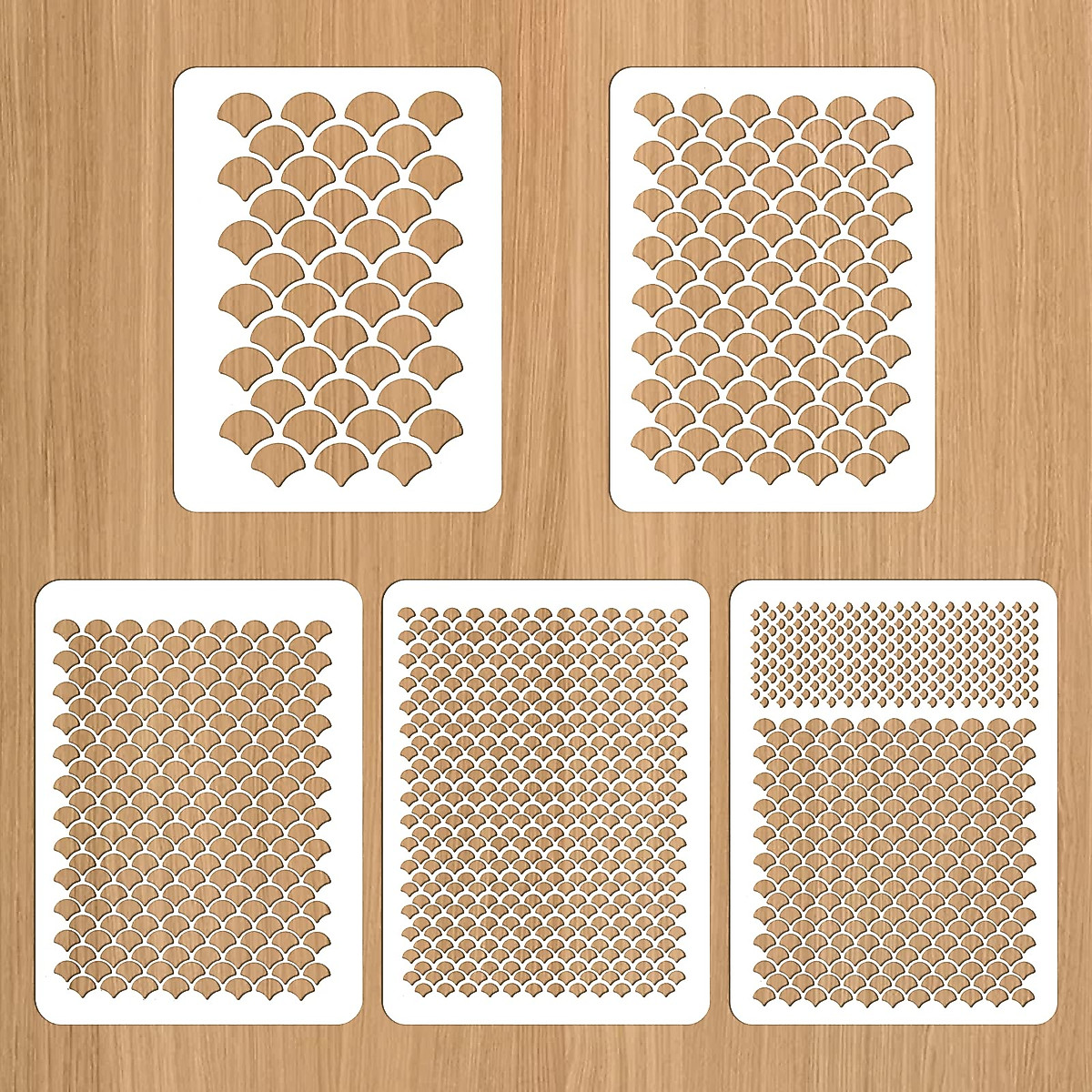 5Pcs Fish Scale Stencil, Face Painting Stencils Stencils for Painting Makeup Stencil Face Paint Stencils Reusable Fish Scale Template Large Plastic Scale Wall Stencil for Painting on Wall Face Body