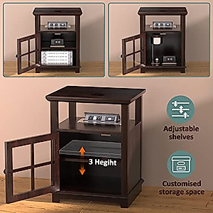 HIFYOBRO End Table with Wireless Charging Station Set of 2, Nightstand Set of 2, Side Table with Adjustable Storage Shelf for Bedroom, Living Room