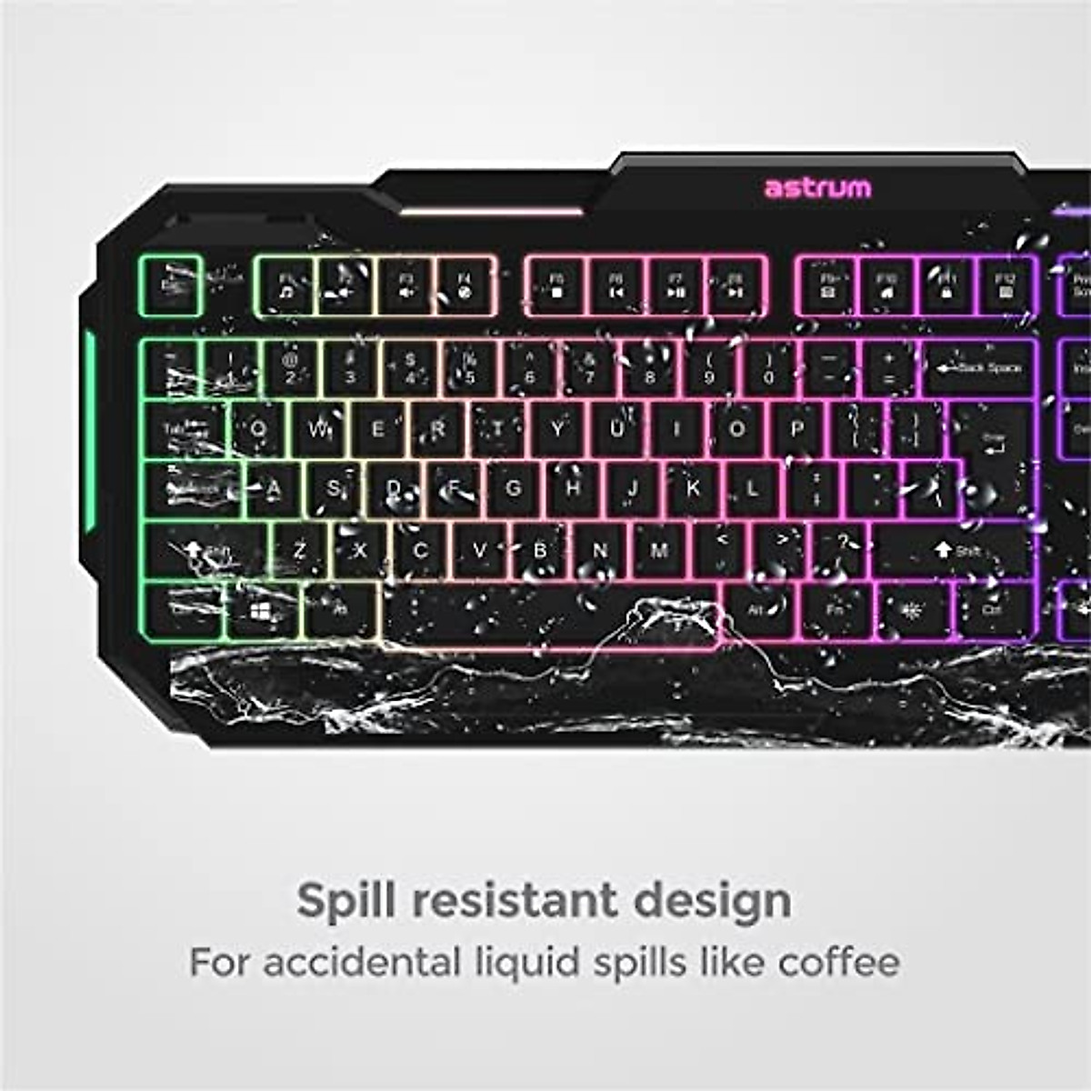 ASTRUM KG200 Wired Gaming Keyboard, LED Rainbow Gaming Backlit, 19 Anti-ghosting Keys, Quick-Response, Multimedia Control for PC and Desktop Computer