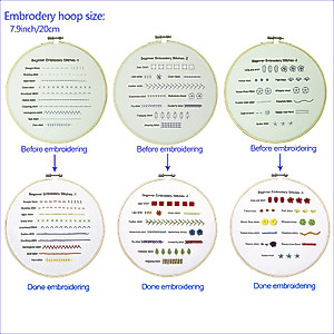 Beginners Embroidery Stitch Practice kit, 3 Sets Embroidery Kit to Learn 30 Different Stitches for Craft Lover Hand Stitch with Embroidery Fabric with Embroidery Skill Techniques