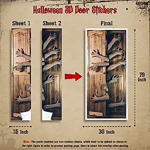 KatchOn, 3D Halloween Door Stickers - 79x30 Inch | Halloween Door Decorations, Halloween Door Decals for Halloween Decorations Door | Halloween Front Door Stickers for Halloween Party Decorations