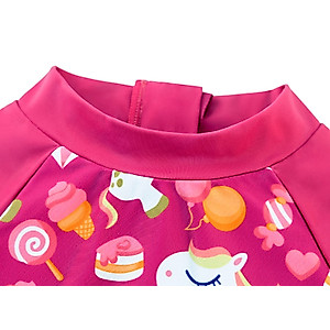 Baby/Toddler Girls Rash Guard Swimsuit UPF 50+ Sun Protection Long Sleeve One Piece Swimwear (Rose,18-24 Months)