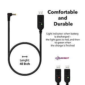 Mirkit 2.5mm USB Charger Cable with Light Indicator for Baofeng Battery UV-5R and UV-82 3800mAh BL-5L and BL-8 High Capacity Batteries for Two Way Radios