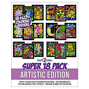 Super Pack of 18 Fuzzy Velvet Coloring Posters (Artistic Edition) - Great for Family Time, Arts & Crafts, Travel, Classrooms, Care Facilities [For All Ages: Girls, Boys, Adults, Toddlers, and More]
