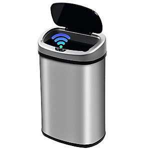 Stainless Steel 13 Gallon Touchless Trash Can with Lid, Automatic Kitchen Smart Motion Sensor Trash Garbage Bin, Anti-Fingerprint Mute Designed Trash Bin for Kitchen Living Room Office (Silver)