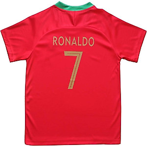 FPF 2018 Portugal #7 Home Red Cristiano Ronaldo Kids Soccer Football Jersey Gift Set Youth Sizes (Burgundy, 12-13 Years)