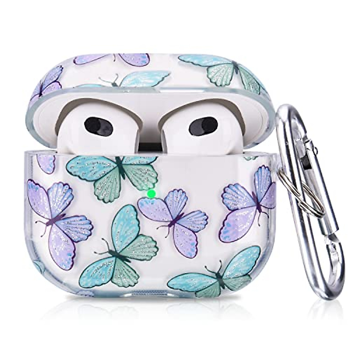 V.R.HOPE Compatible with AirPods 3rd Generation Case for Women Girls, Clear Flower AirPods 3 Case Cover with Keychain Hard Cute Skin for Apple Air Pods Gen 3, Butterfly