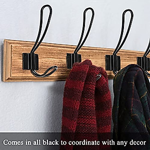 Tebery 16 Pack Rustic Double Looped Entryway Hooks Black Decorative Wall Mounted Coat Hooks with Screws