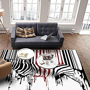 Outdoor Rug 4'x6' Area Rug for Bedroom Decor Living Room Decor, Non-Shedding Boho Carpet Floor Mats Entryway Foyer Kitchen Rugs, Funny Zebra Black and Red Home Decor Bathroom Rugs