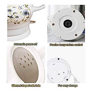 SieHam Kettles,Ceramic Cordless Kettle Teapot-Retro Red 1.8L Jug, 1000W Water Fast for Tea, Coffee, Soup, Oatmeal-Removable Base, Boil Dry Protection