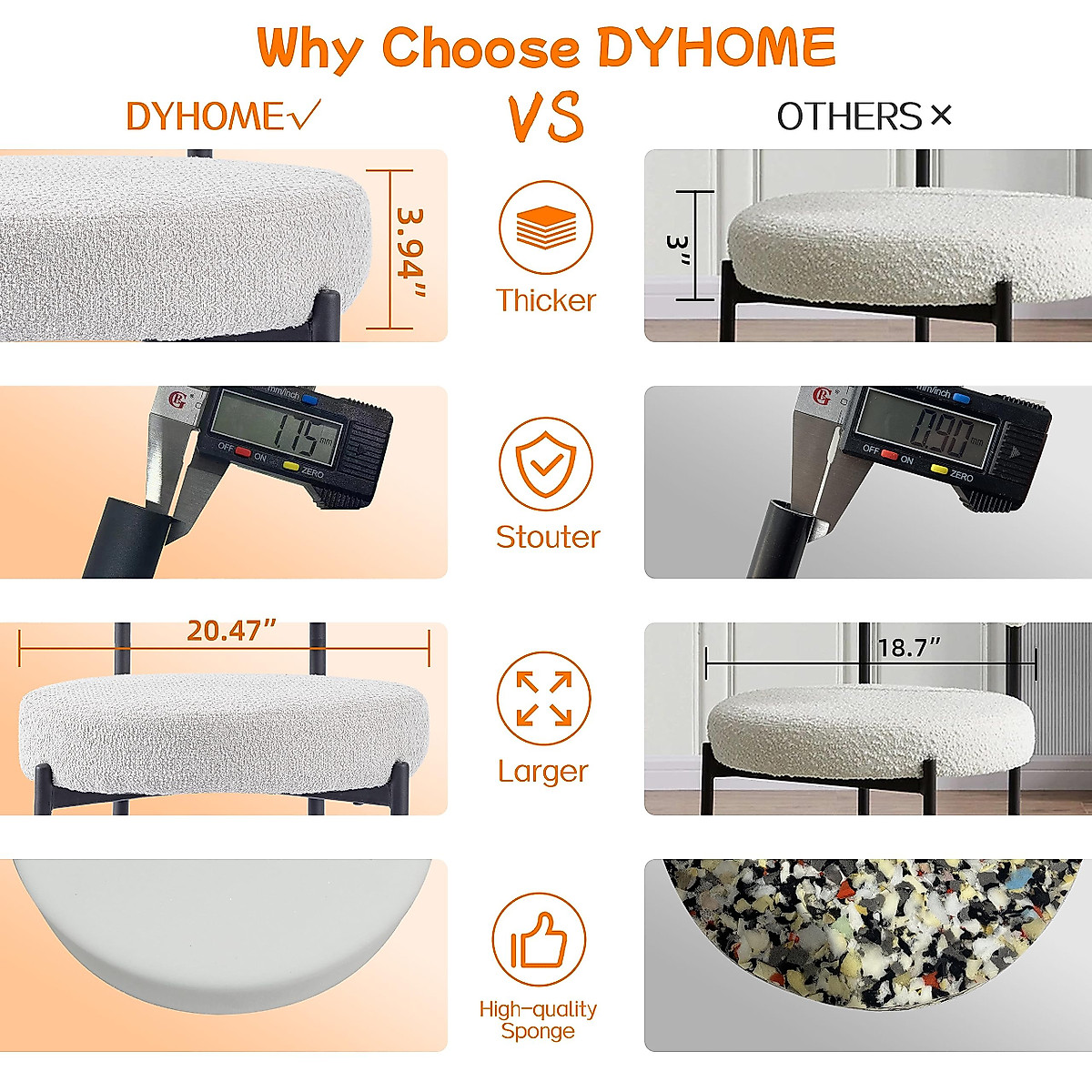 DYHOME Kitchen Chairs Mid-Century Modern Dining Chairs Set of 2, Kitchen Dining Room Chairs, Boucle Upholstered Wishbone Dining Chair, Camel Color