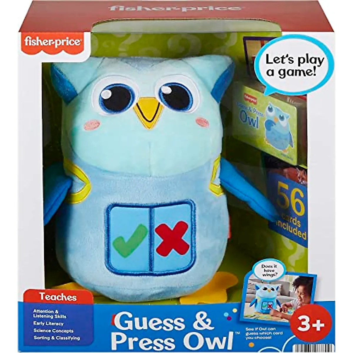 Fisher-Price Electronic Learning Toy, Guess & Press Owl Interactive Plush with Games for Preschool Kids Ages 3 Years+